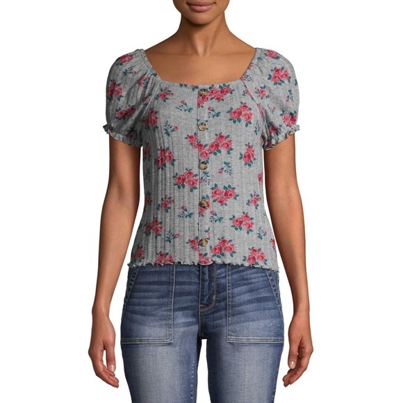 No Boundaries | Tops | Nwt Pointelle Button Knit Texture Floral Print ...